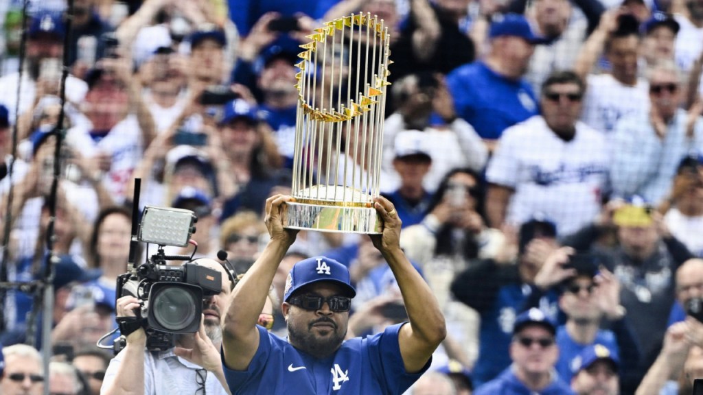Ice Cube Presents L.A. Dodgers With World Series Trophy Via Lowrider ...