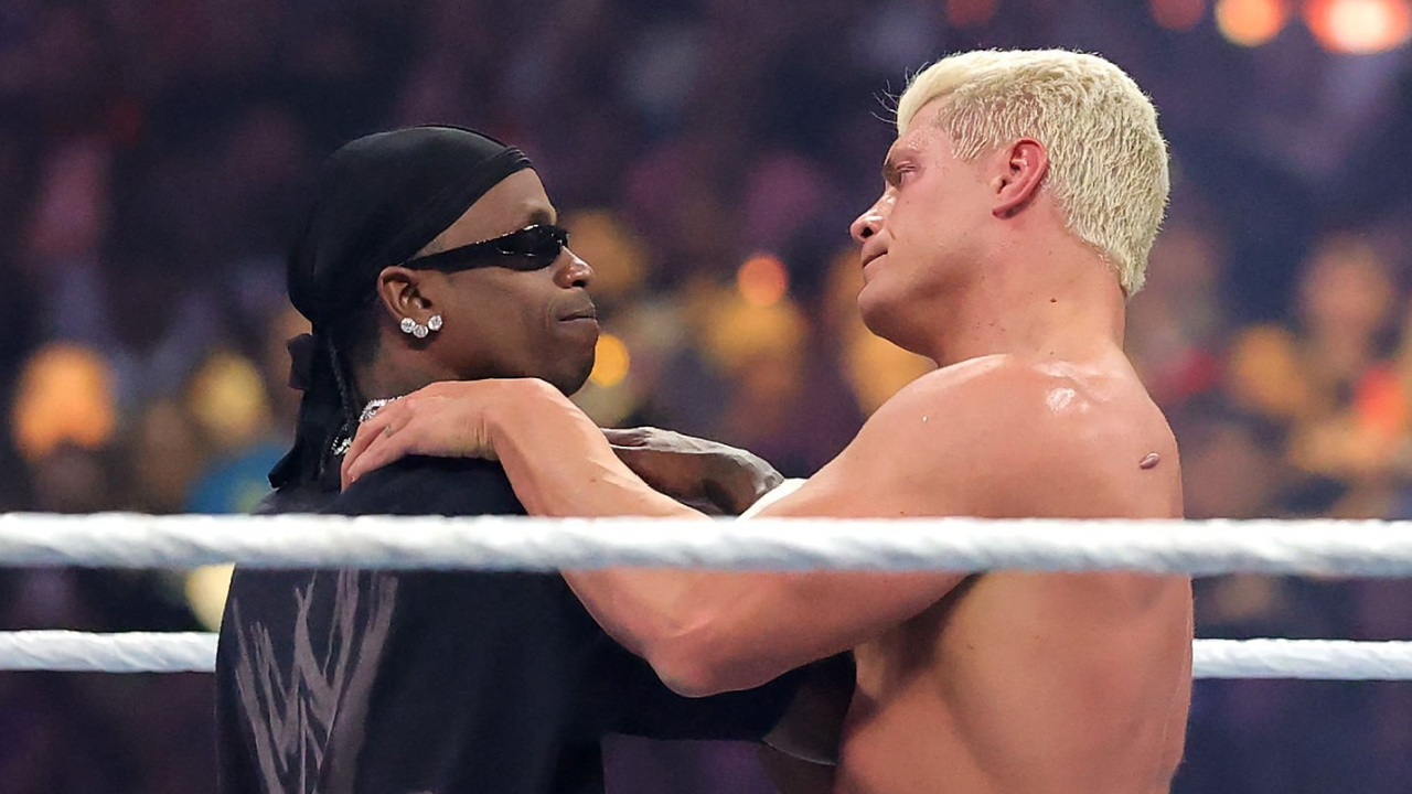 Travis Scott Takes Beating From Cody Rhodes During WrestleMania Showdown - HipHopDX